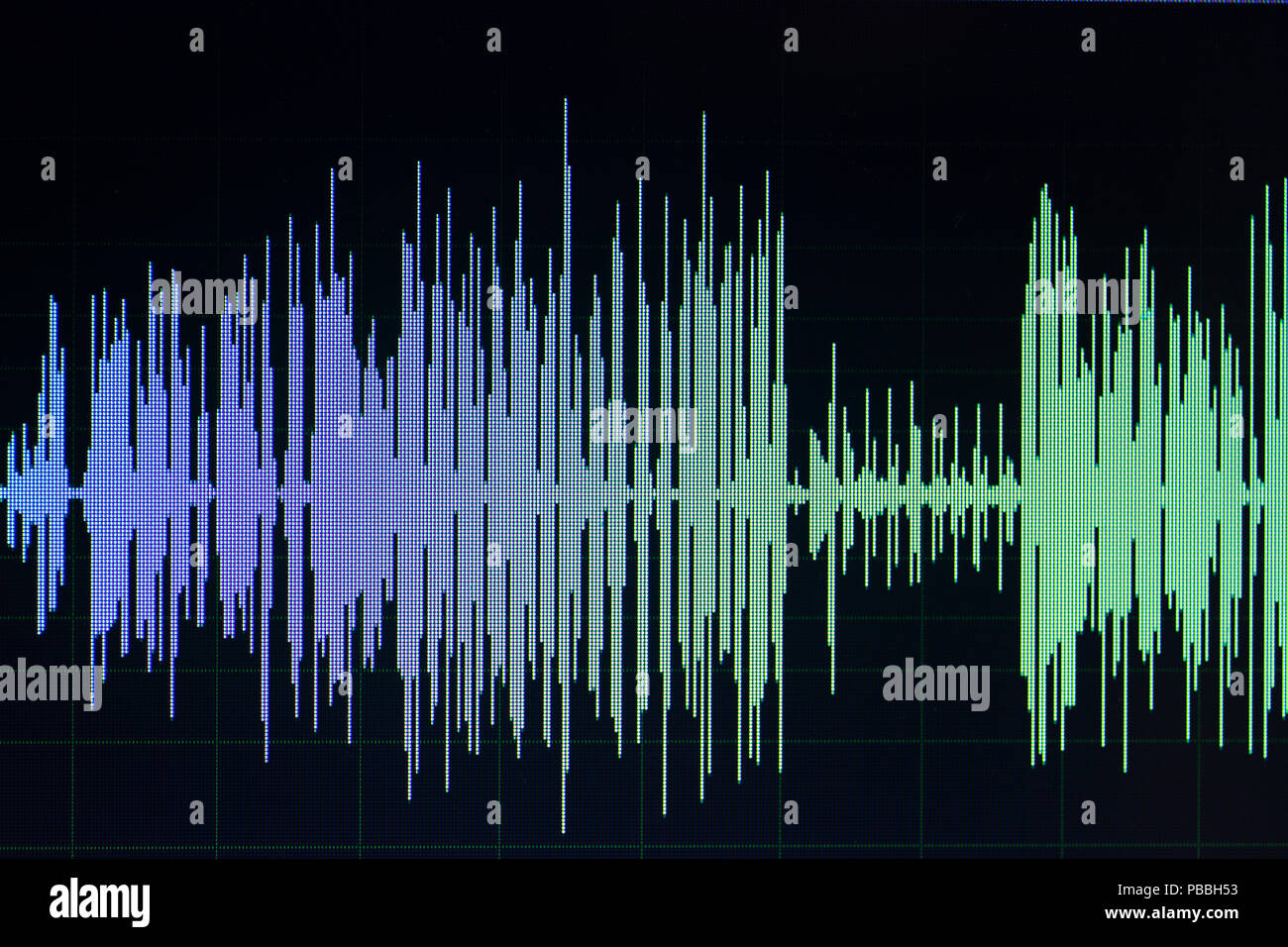 Audio sound wave studio editing computer program screen showings sounds ...