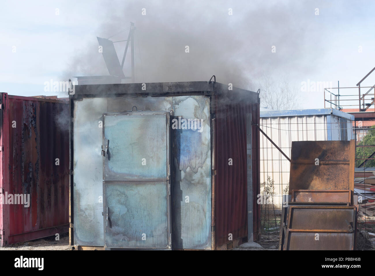 Fire station firefighter training equipment used by fireman to simulate ...