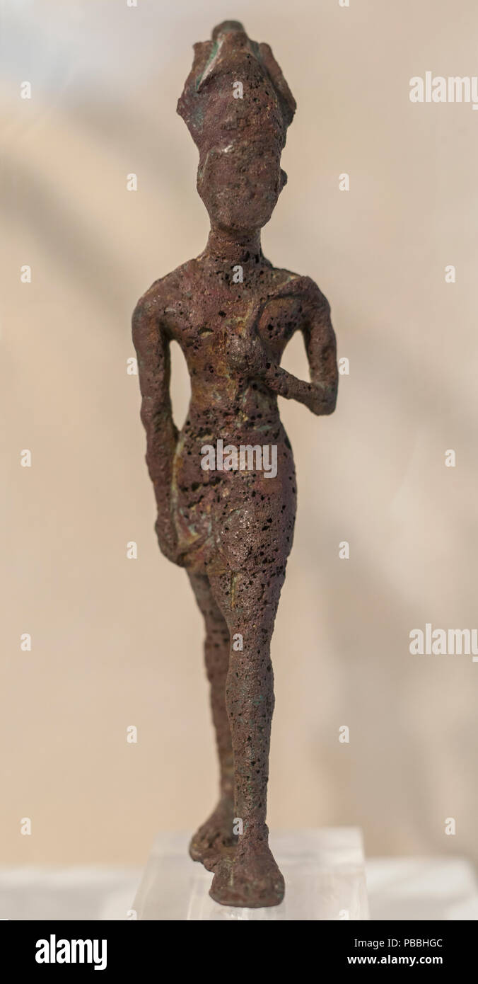 Huelva, Spain - July 02, 2018: Figure of violent war-goddess Anat at ...