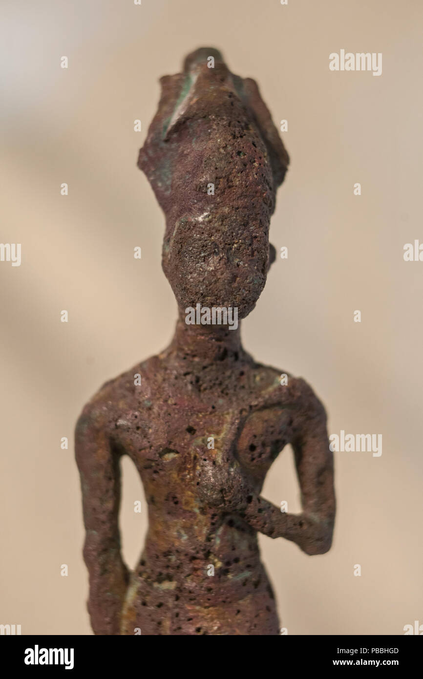 Huelva, Spain - July 02, 2018: Figure of violent war-goddess Anat at ...