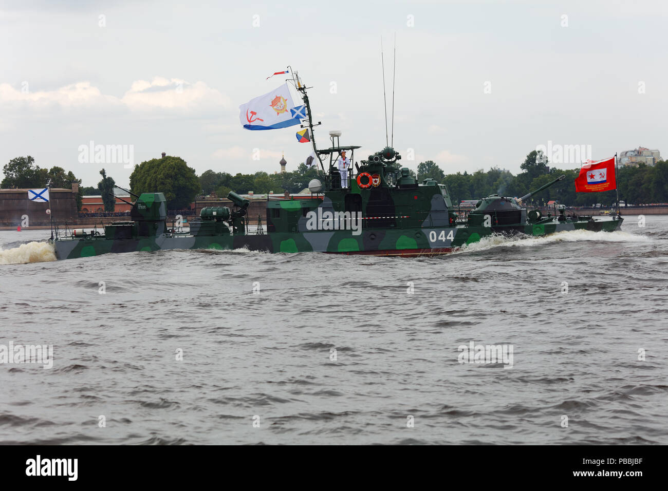 St. Petersburg, Russia - July 26, 2018: Shmel class small river patrol ...