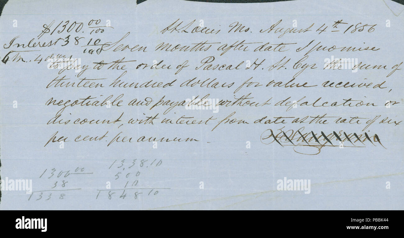 1231 Promissory note of Frederick Saugrain for $1,300 to Pascal H. St ...