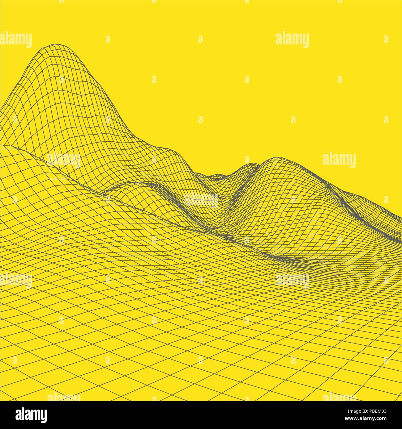 Abstract vector landscape background. Cyberspace grid. 3d technology ...