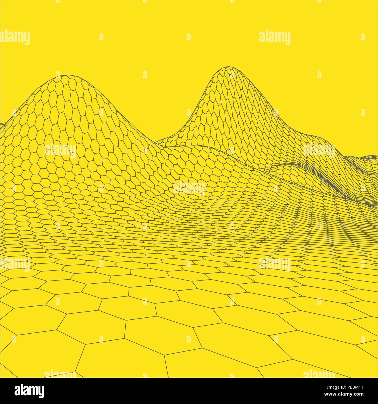 Abstract Vector Landscape Background Cyberspace Grid 3d Technology Vector Illustration Stock