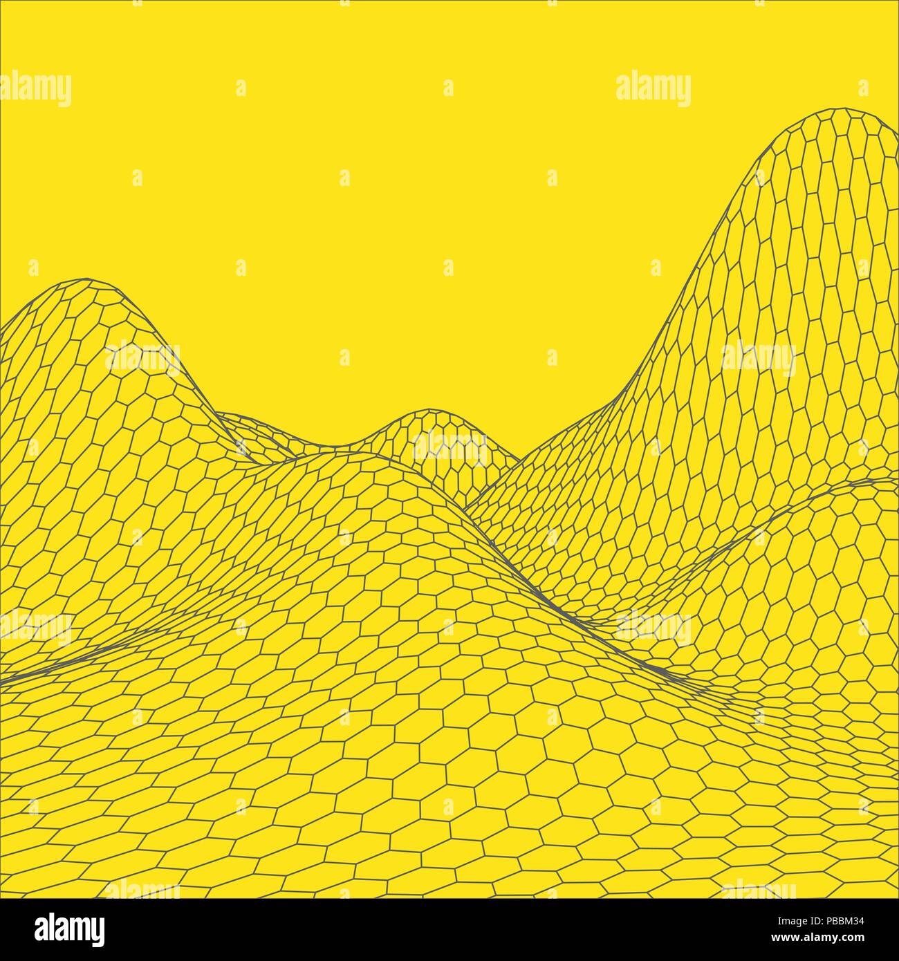 Abstract vector landscape background. Cyberspace grid. 3d technology ...