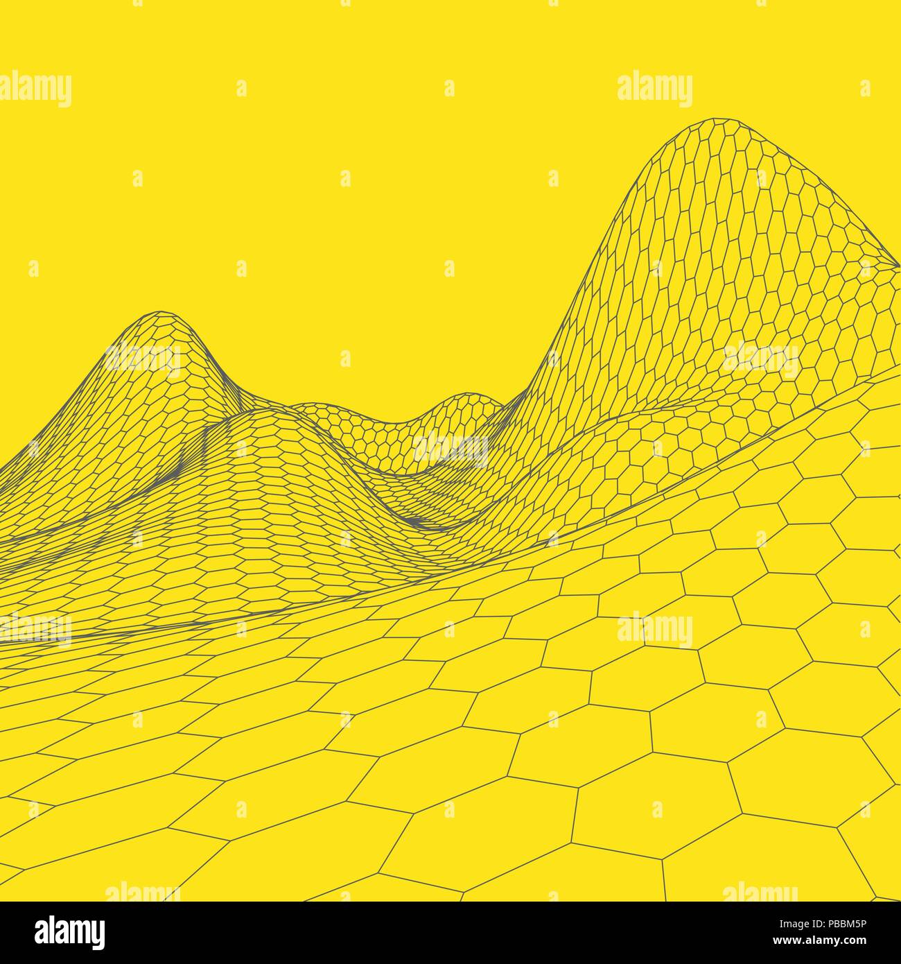 Abstract vector landscape background. Cyberspace grid. 3d technology ...