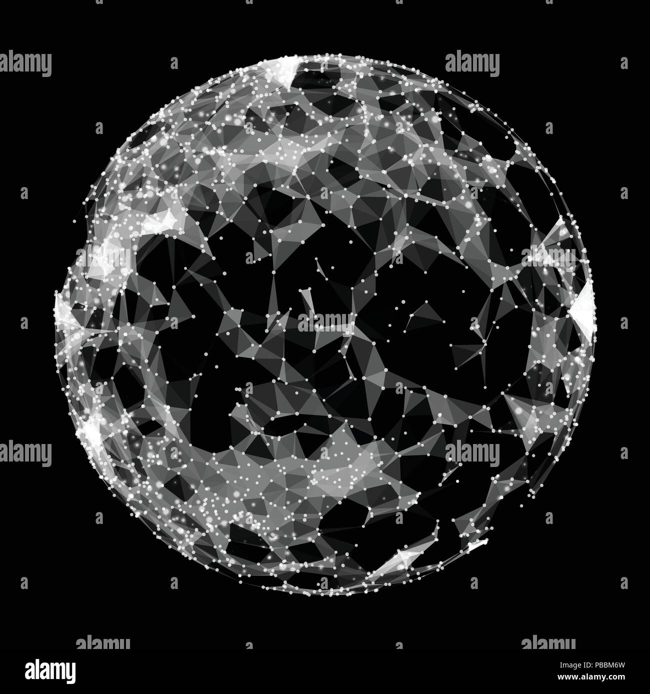 Abstract 3d Illuminated distorted Mesh Sphere . Neon Sign . Futuristic ...