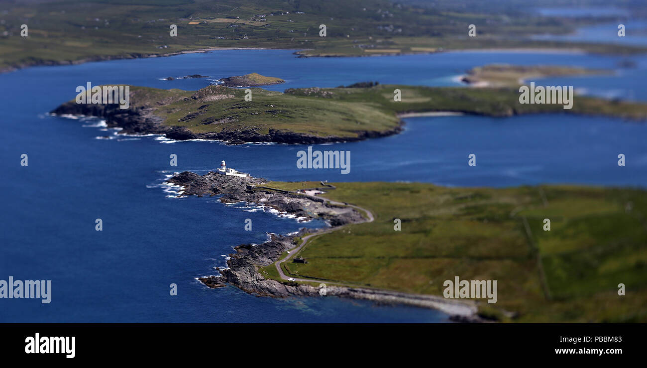 High angle view of Valentia Island lighthouse at Cromwell Point, County ...