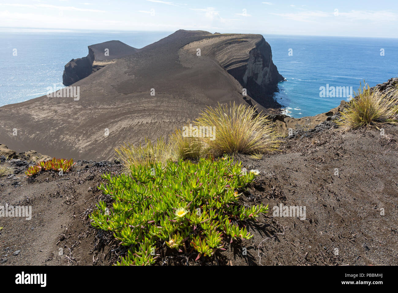 Capelinhos Volcano showing the lighthouse, Ponta dos Capelinhos, Faial ...