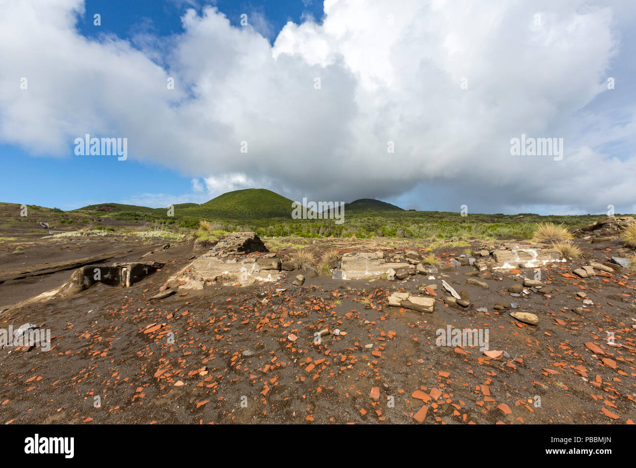 Houses destroyed by the Capelinhos Volcano eruption ashes, Ponta dos ...