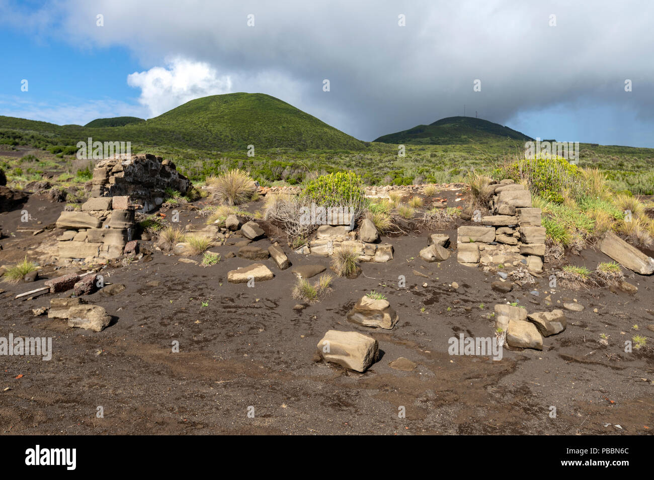 Houses destroyed by the Capelinhos Volcano eruption ashes, Ponta dos ...