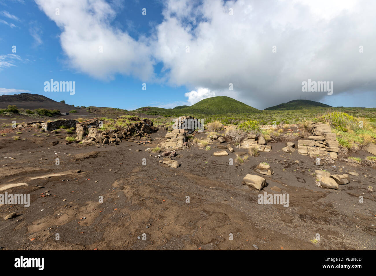 Houses destroyed by the Capelinhos Volcano eruption ashes, Ponta dos ...