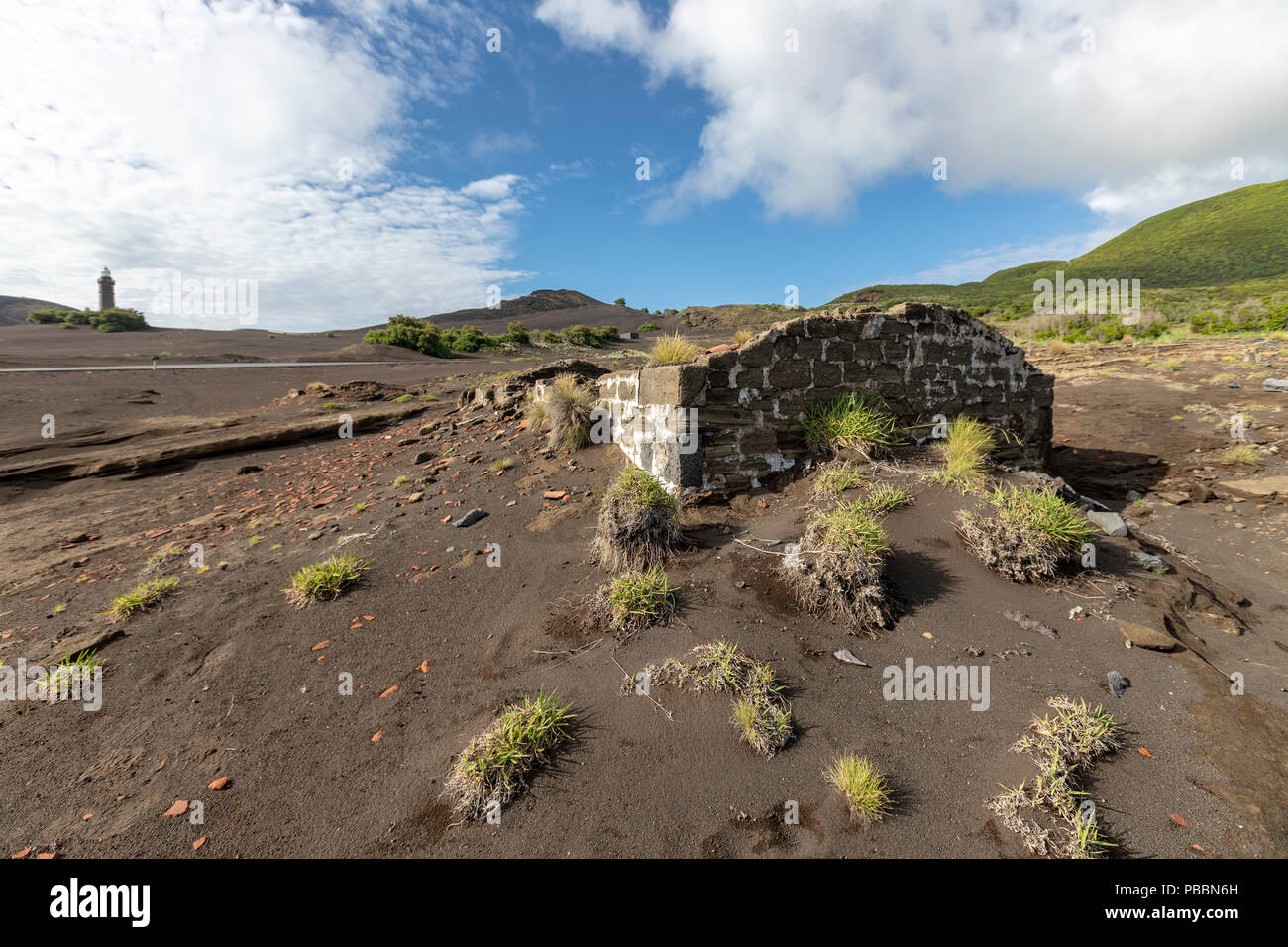 Houses destroyed by the Capelinhos Volcano eruption ashes, Ponta dos ...