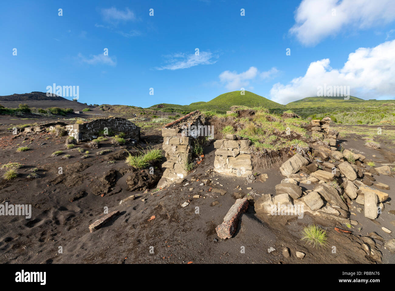 Houses destroyed by the Capelinhos Volcano eruption ashes, Ponta dos ...