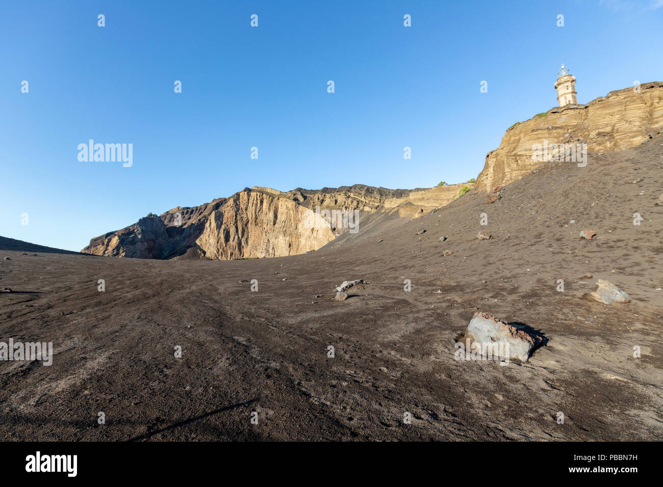 Capelinhos Volcano showing the infilling the space to the lighthouse ...