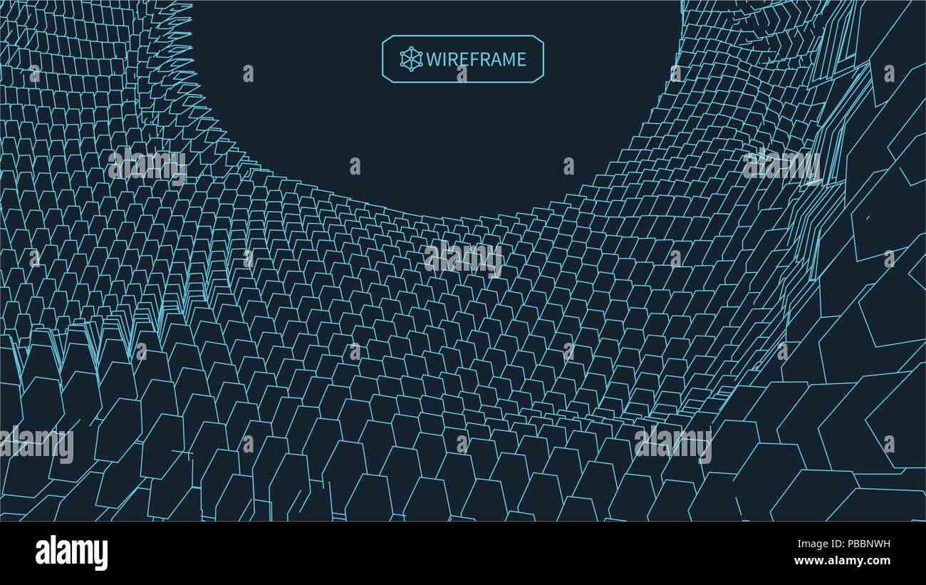 Abstract vector landscape background. Cyberspace grid. 3d technology ...