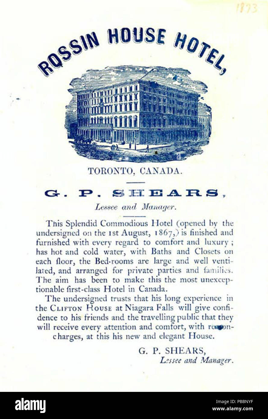 1272 Rossin House promotional pamphlet Stock Photo - Alamy