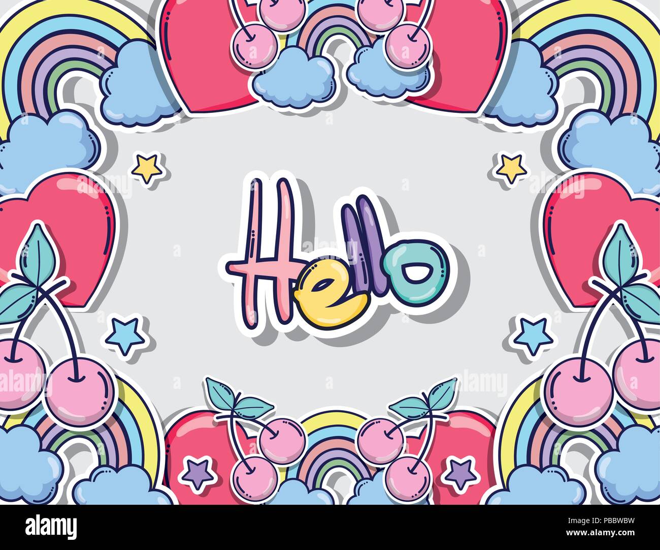 Hello card with cute cartoons Stock Vector Image & Art - Alamy