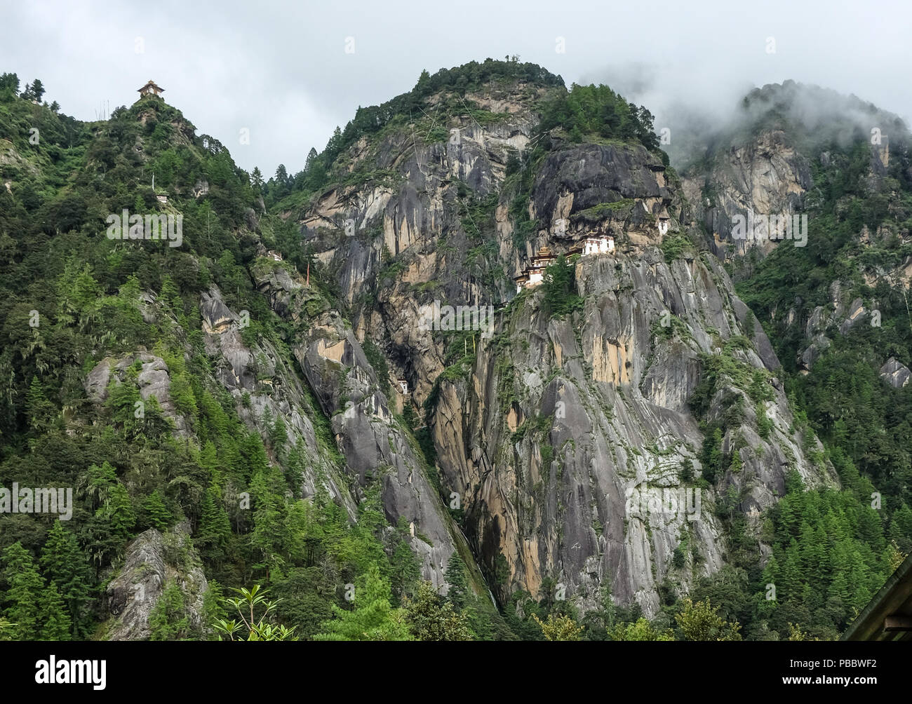 Mountain scenery with deep forest and Paro Taktsang Monastery (Tiger ...