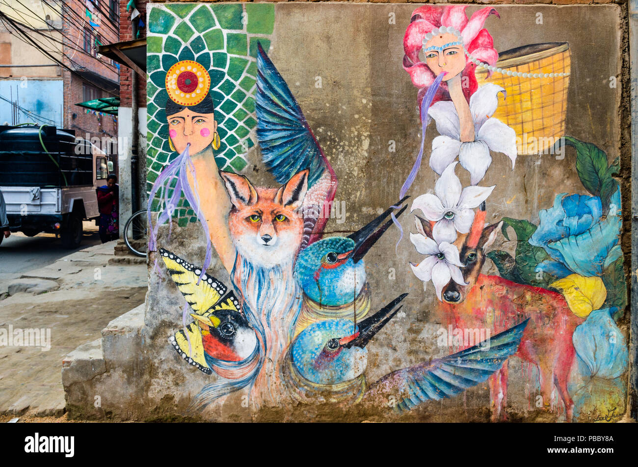 Street art in Patan, Nepal Stock Photo - Alamy