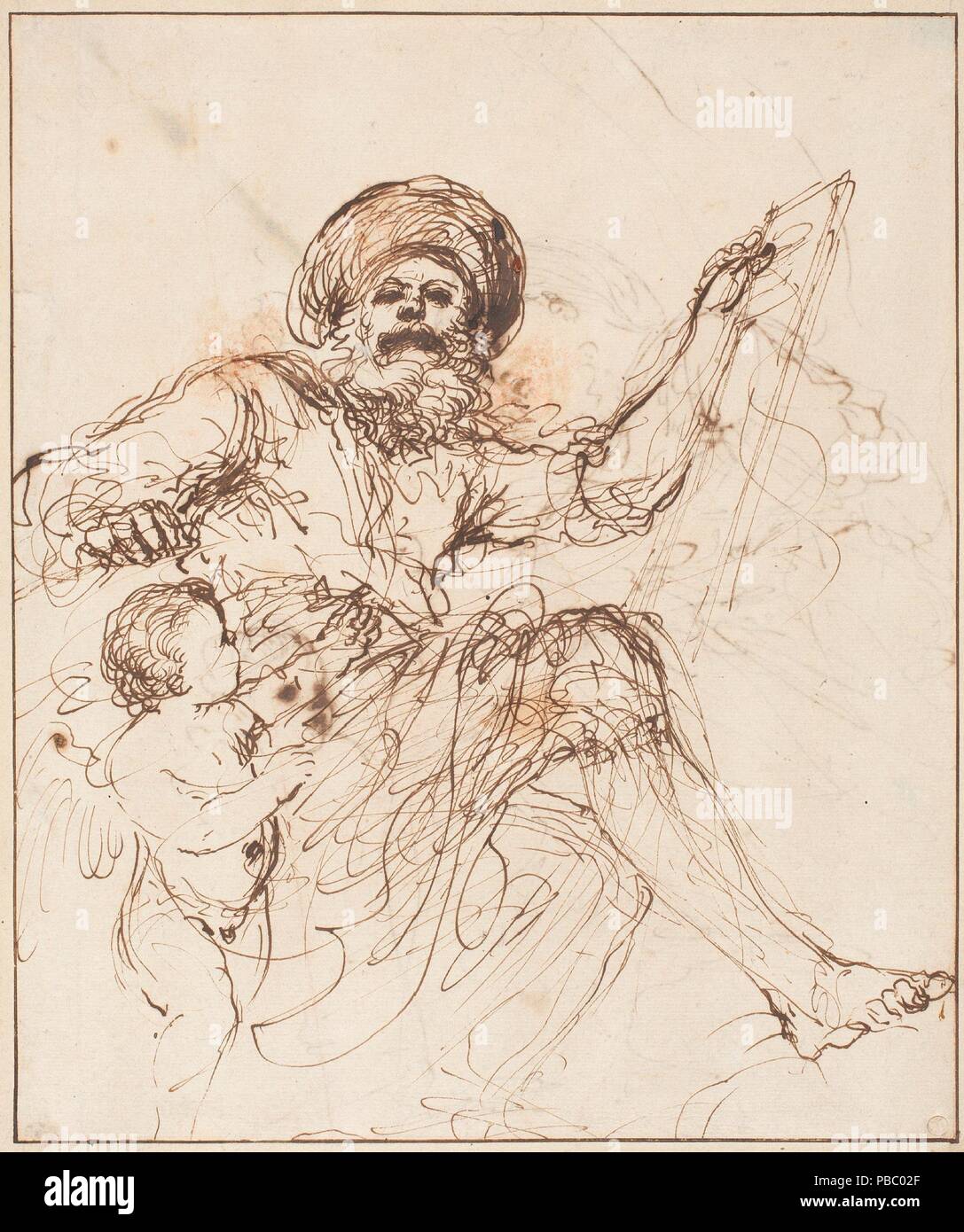 Guercino / 'Study of a prophet / Human figure with a child'. Ca. 1627 ...