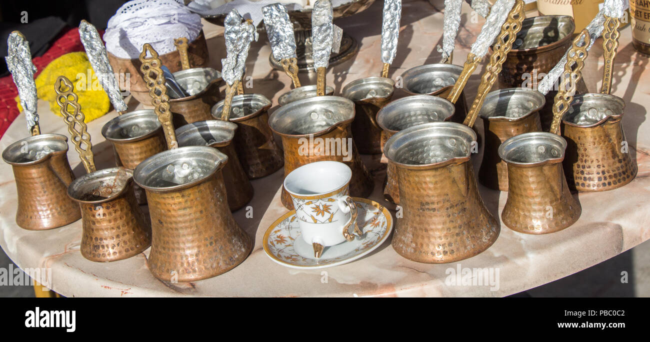Turkish coffee pots made in a traditional style Stock Photo - Alamy