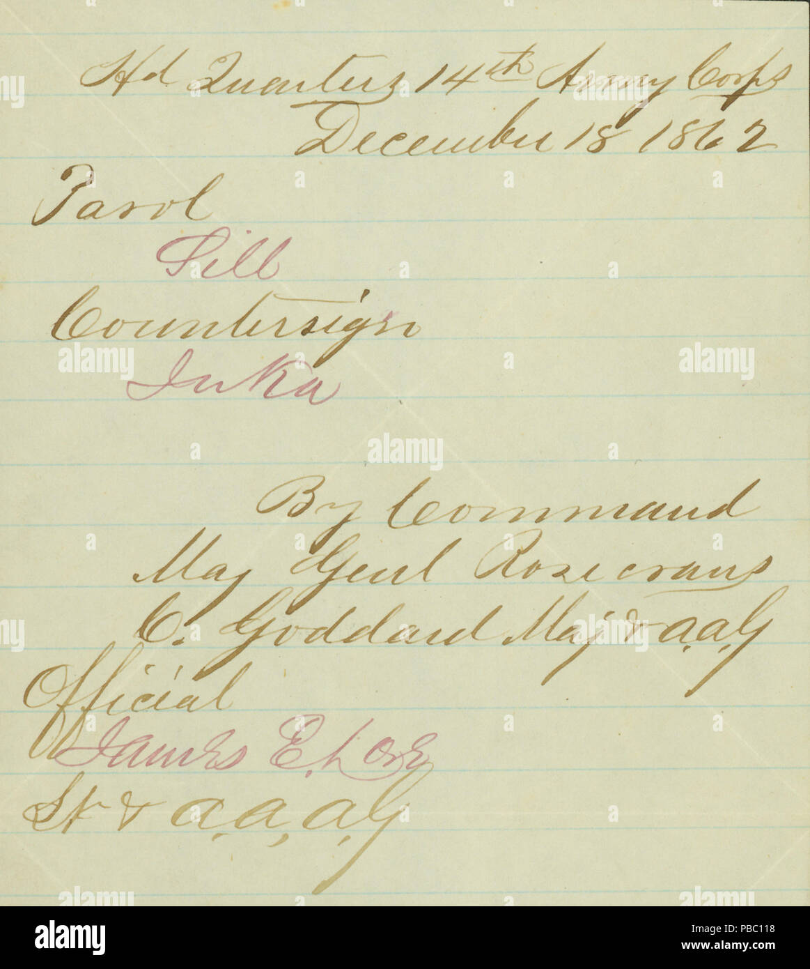 1172 Password and countersign issued at 14th Army Corps headquarters ...