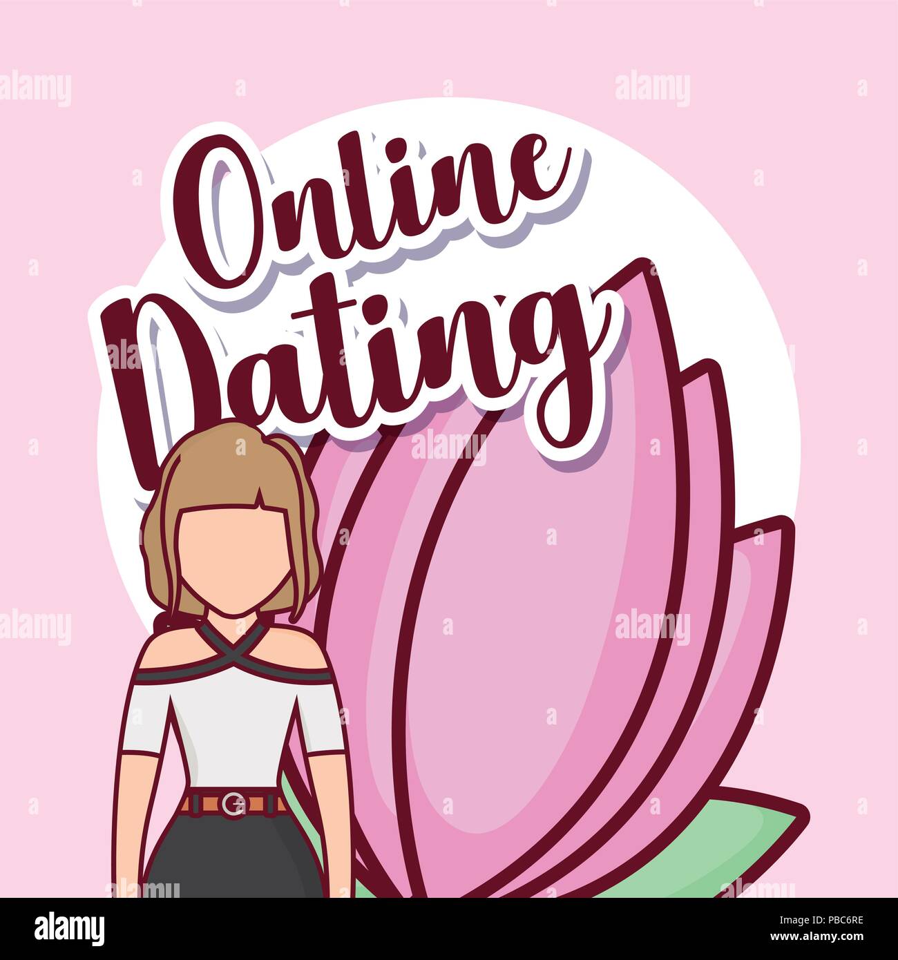 Online dating design with avatar woman and flower over pink background ...