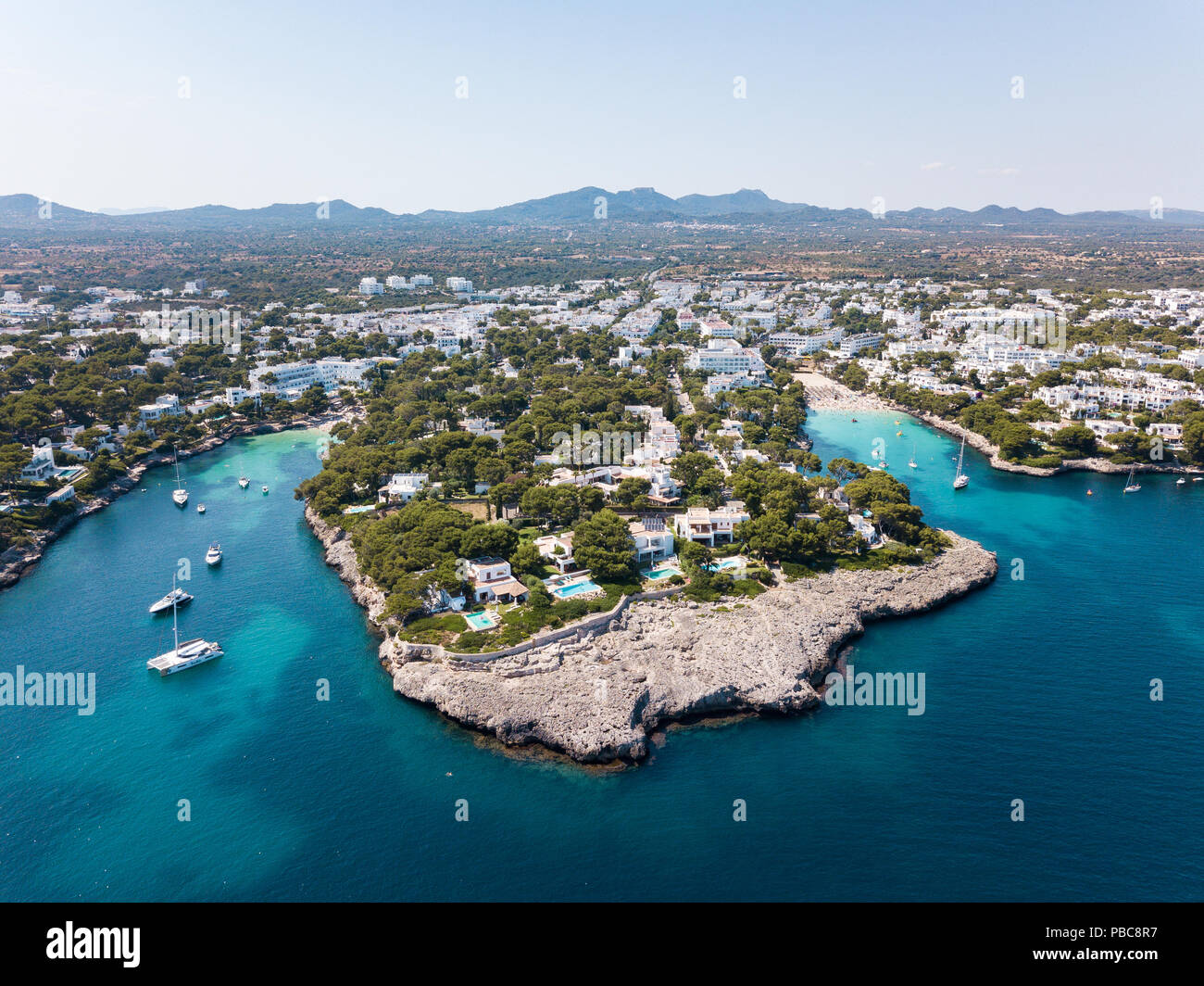 Aerial: Cala D'Or resort town in Mallorca, Spain Stock Photo - Alamy