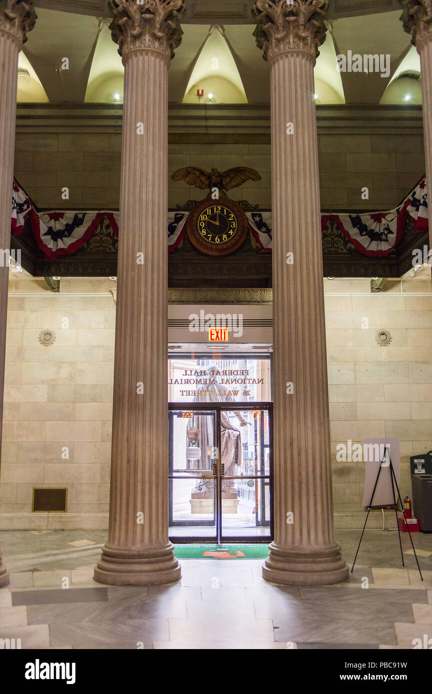 NEW YORK, USA - OCT 8, 2015: Interior of the Federal Hall National ...