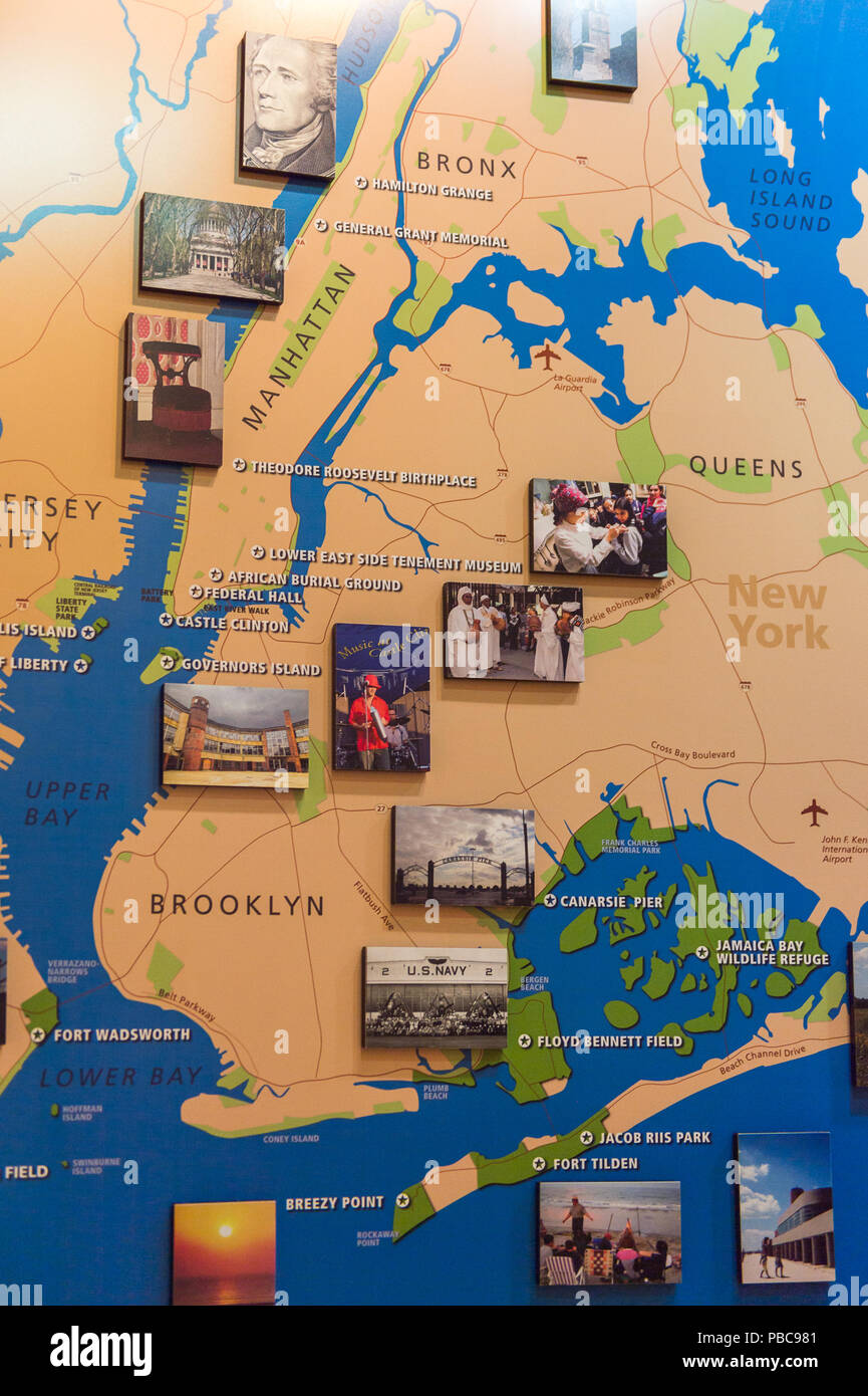 NEW YORK, USA - OCT 8, 2015: Map at the Federal Hall National Memorial ...