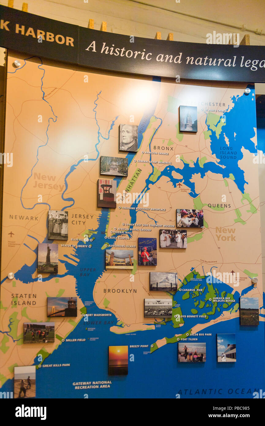 NEW YORK, USA - OCT 8, 2015: Map at the Federal Hall National Memorial ...