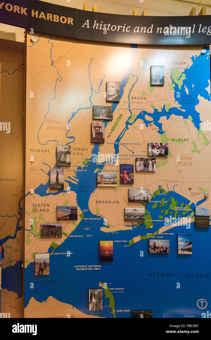 NEW YORK, USA - OCT 8, 2015: Map at the Federal Hall National Memorial ...