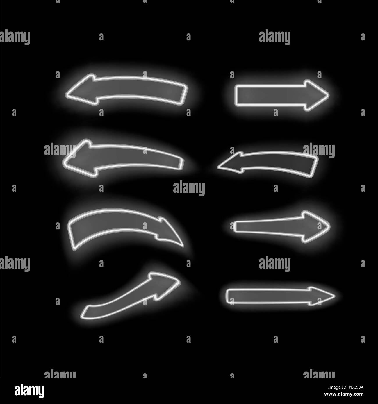 Set of Different Neon White Arrows Stock Photo - Alamy
