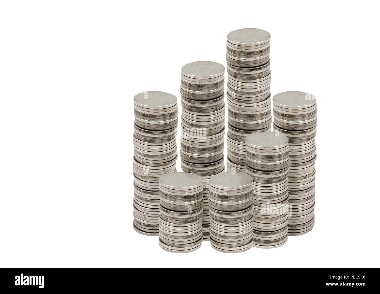 coin stack on white background Stock Photo - Alamy