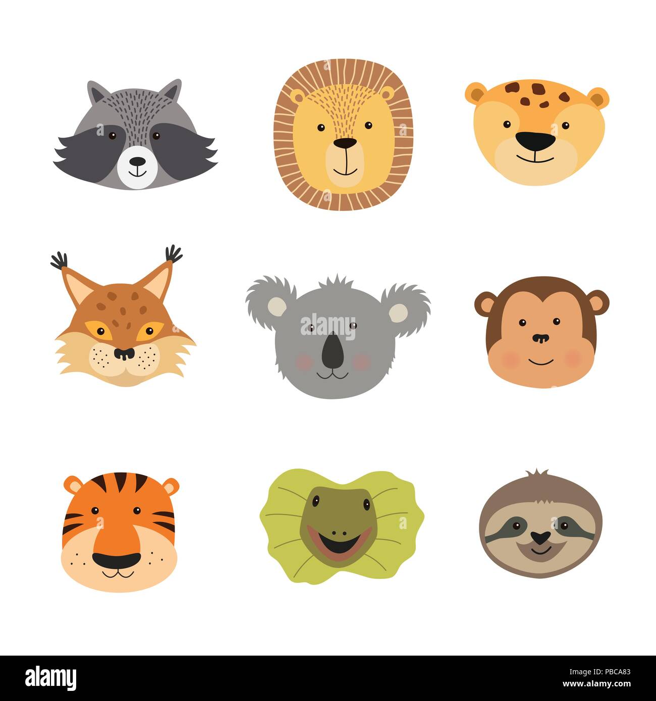 Vector illustration of animal faces including tiger, lion, Jaguar ...