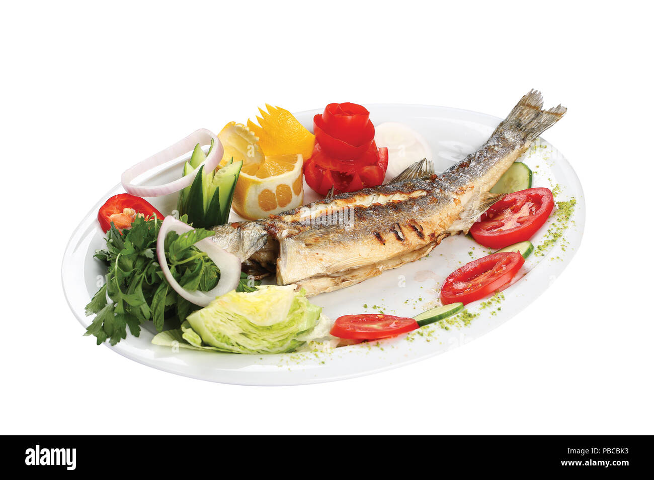 Grilled fish with vegetables Stock Photo - Alamy
