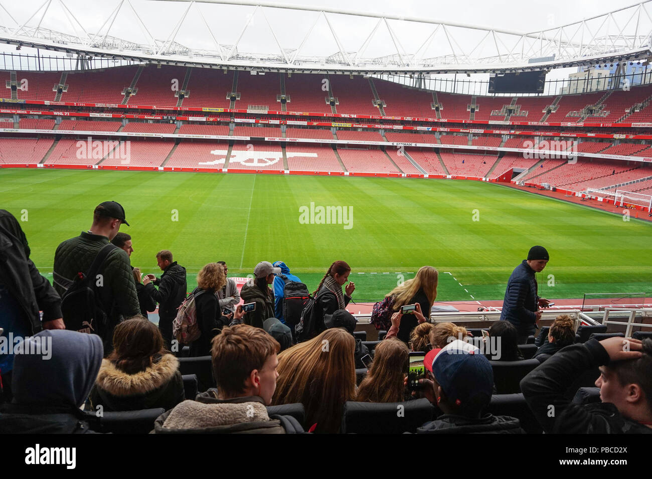 Interior of the famous Arsenal Stadium & Museum. A visitor can see the ...