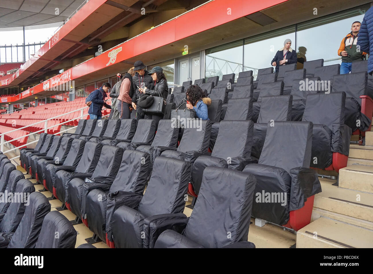 Interior of the famous Arsenal Stadium & Museum. A visitor can see the ...