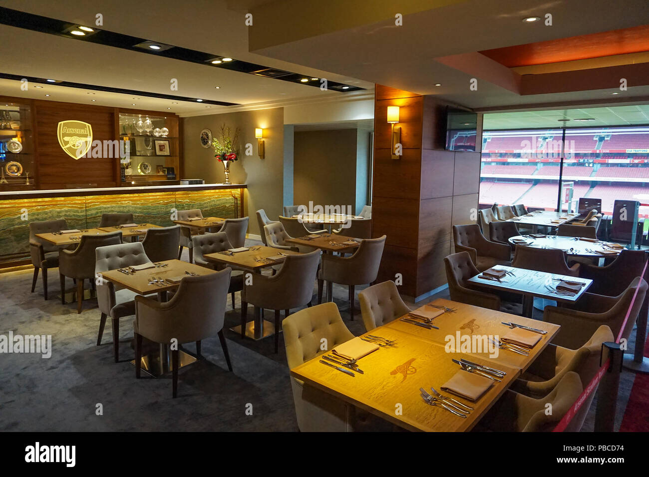 Interior of the famous Arsenal Stadium & Museum. A visitor can see the ...