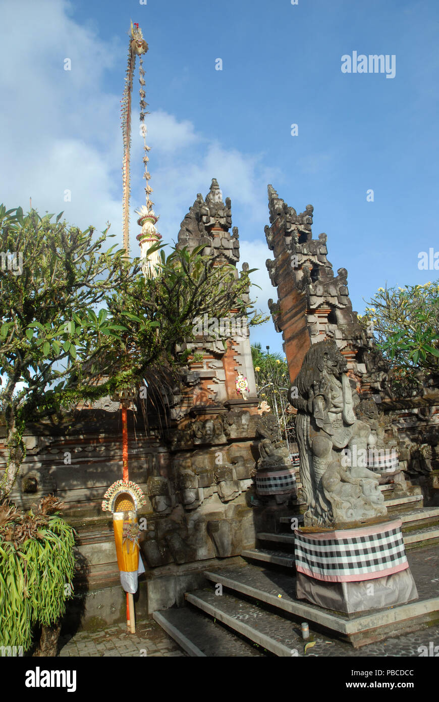 Floral decorations outside Pura Dalem Taman Kaja Temple, Ubud, Gianyar ...