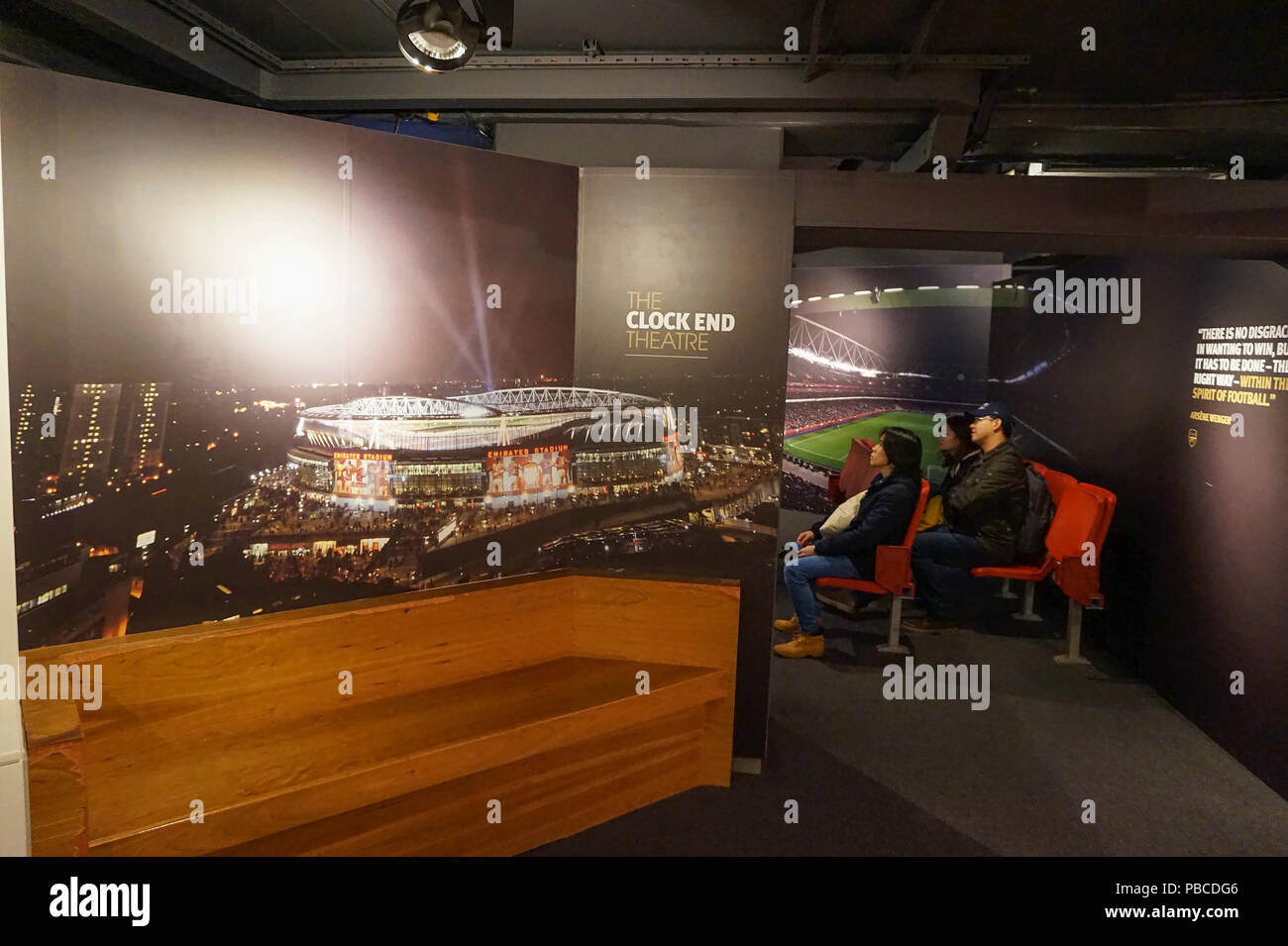 Interior of the famous Arsenal Stadium & Museum. A visitor can see the ...
