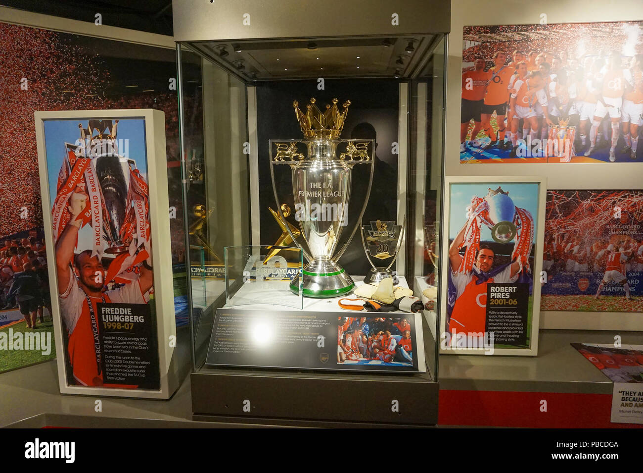Interior of the famous Arsenal Stadium & Museum. A visitor can see the ...