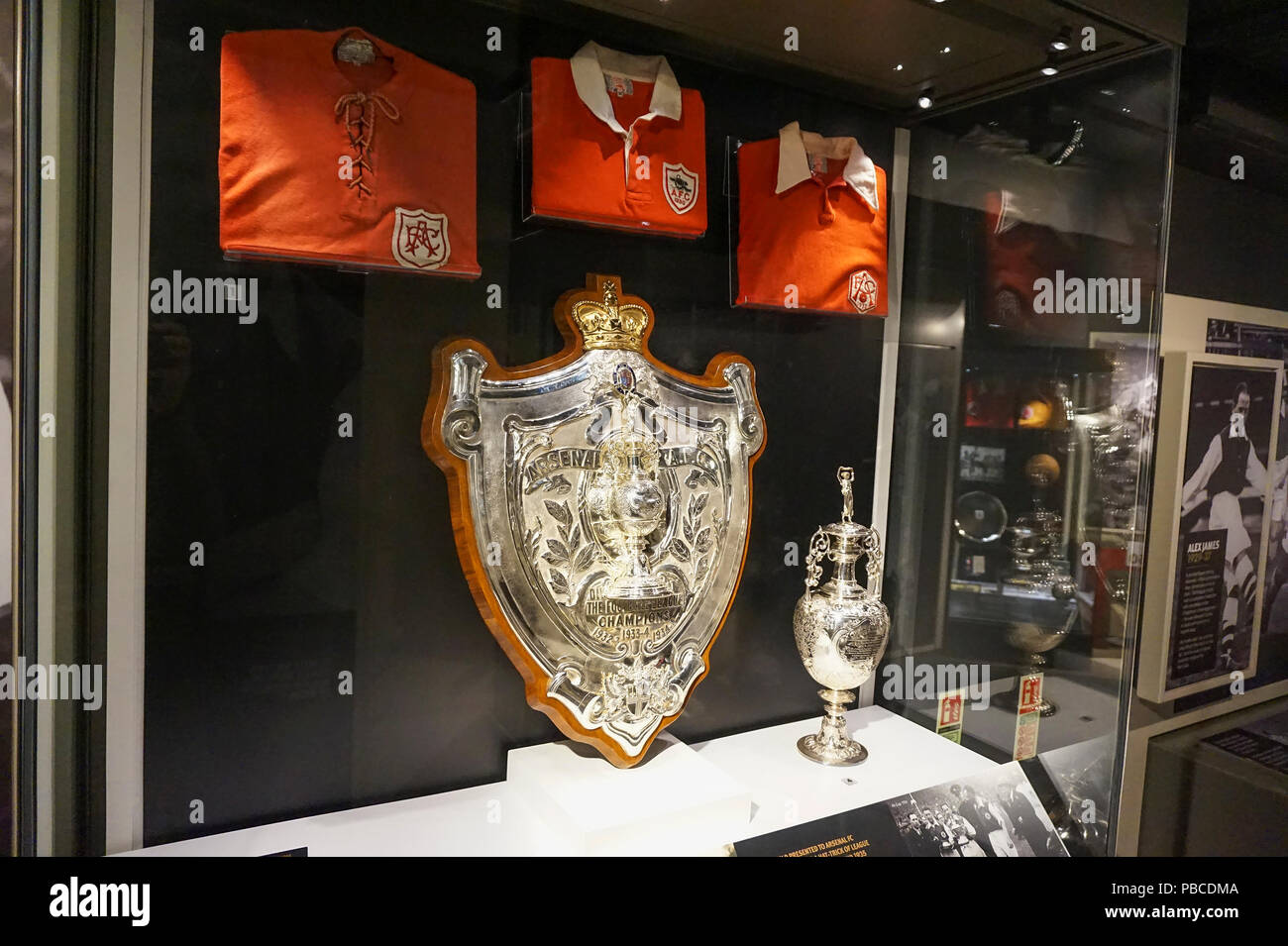 Interior of the famous Arsenal Stadium & Museum. A visitor can see the ...