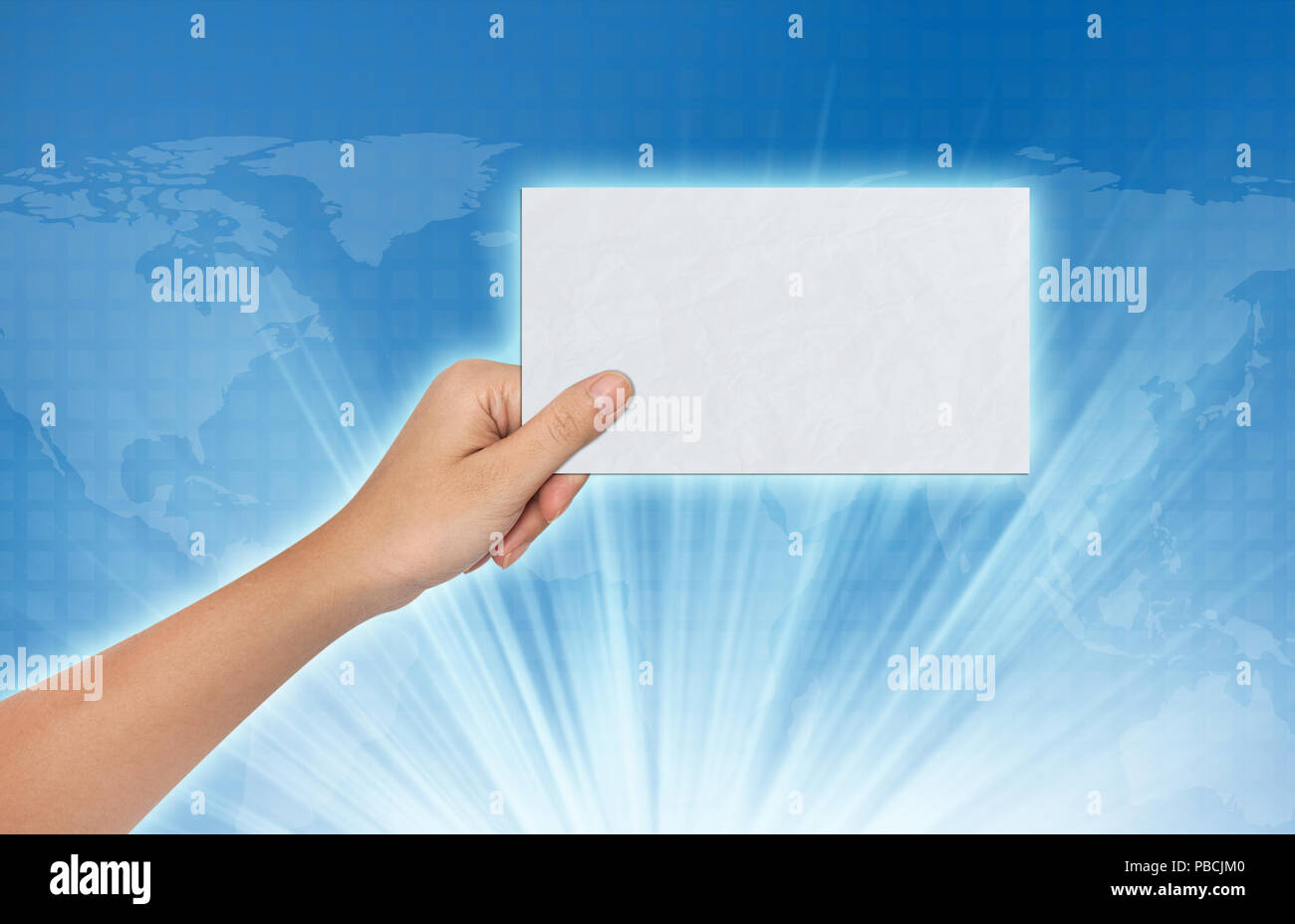 Female holding blue paper hi-res stock photography and images - Alamy