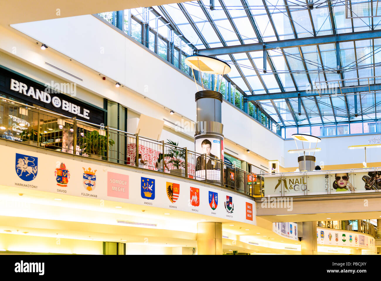 BUDAPEST, HUNGARY - AUG 27, 2014: Interior of West End City Center, a ...