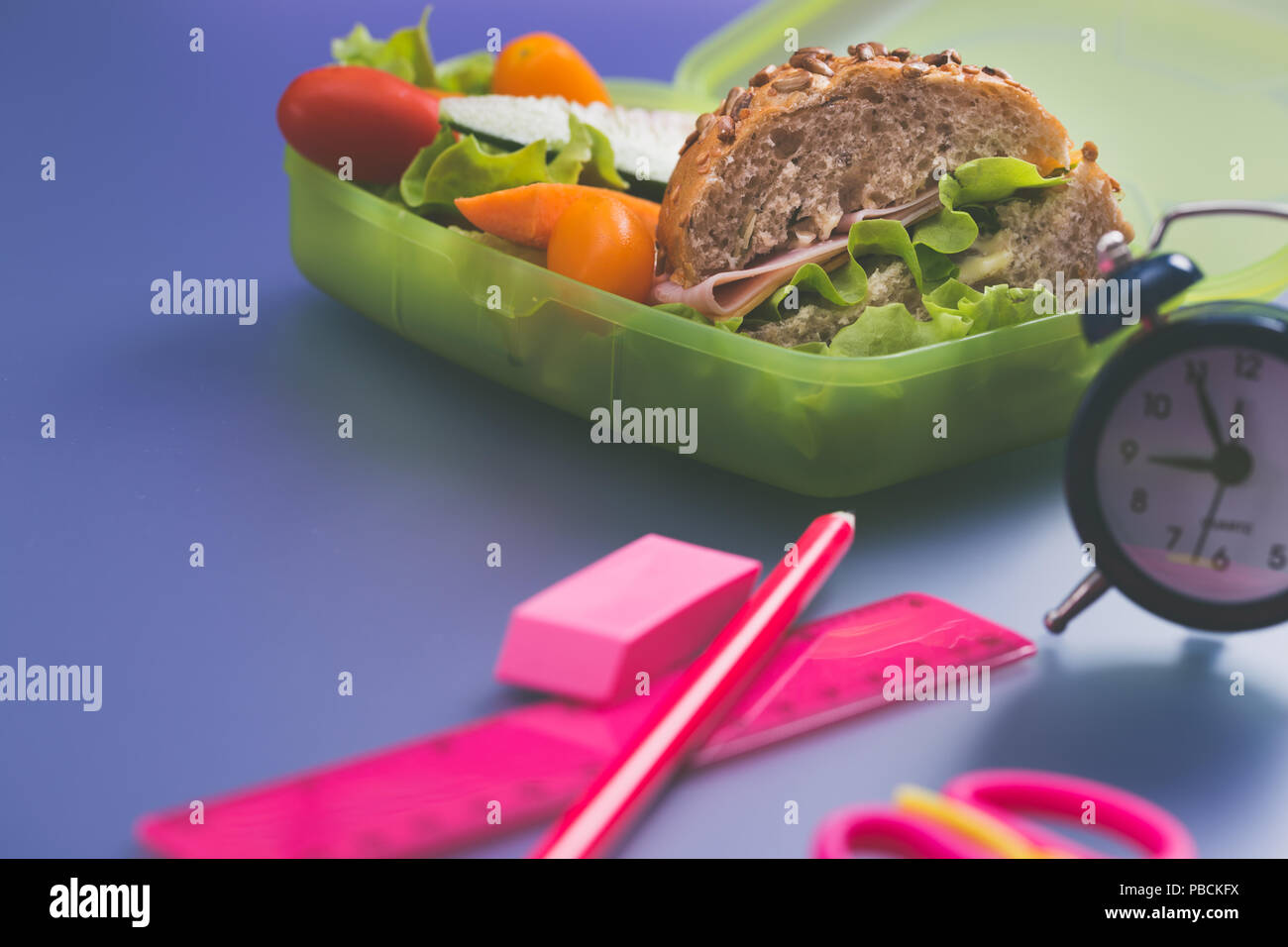 Lunch boxes with fresh breakfast. Breakfast school time concept Stock ...