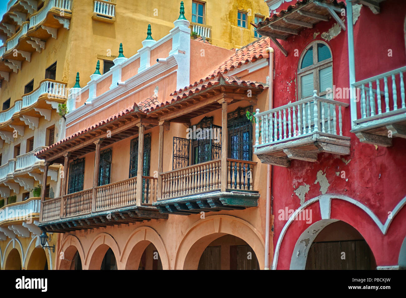 Colonial buildings at Plaza de la Paz, locally known as Portal de los ...