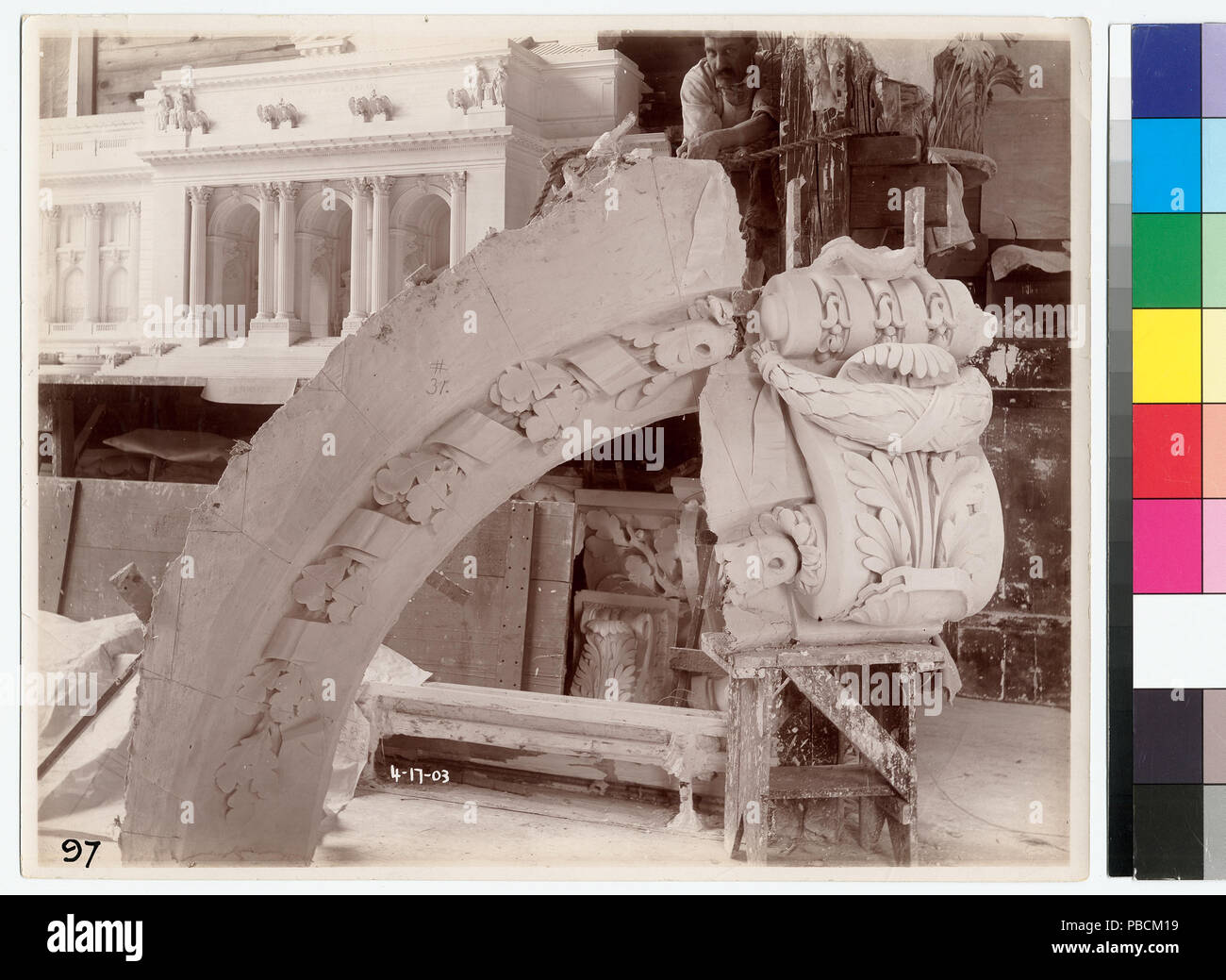1205 Plaster models - the Fifth Avenue facade, a section of an arch ...