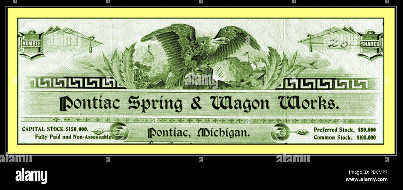 1210 Pontiac Spring & Wagon Works stock certificate Stock Photo - Alamy